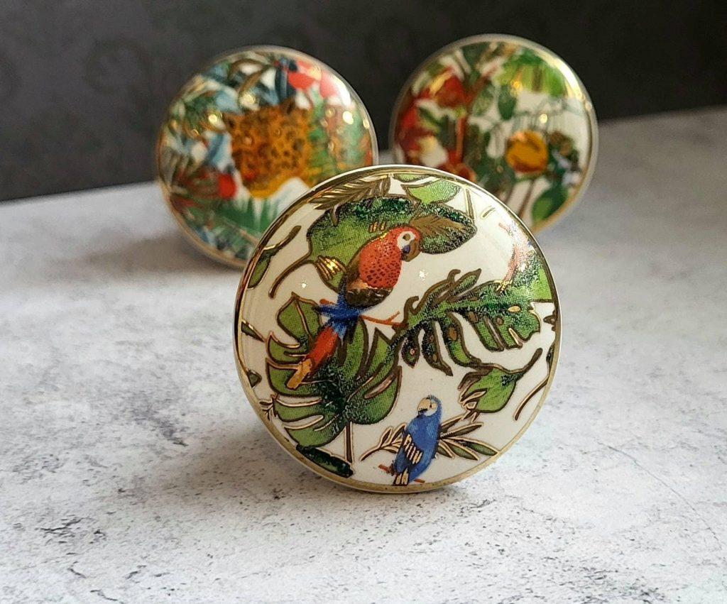 The Jungle Parrot | Vibrant Colorful Ceramic Cabinet Door Knob